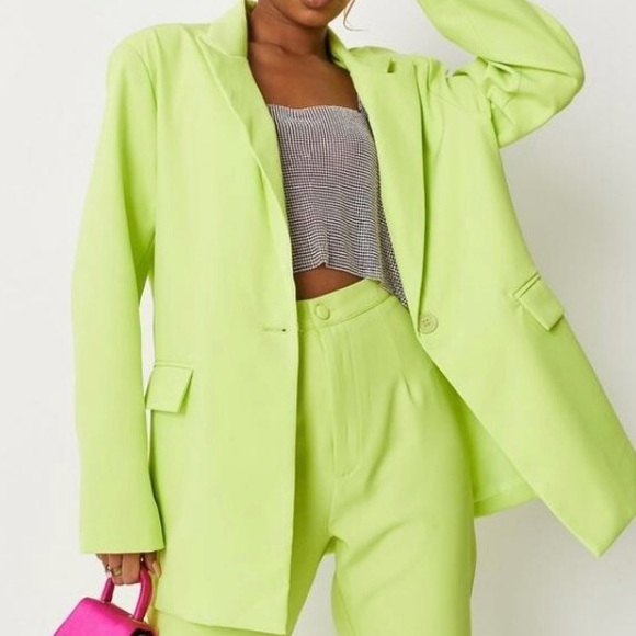 Missguided | Jackets & Coats | Neon Green Oversized Blazer Suit Set ...